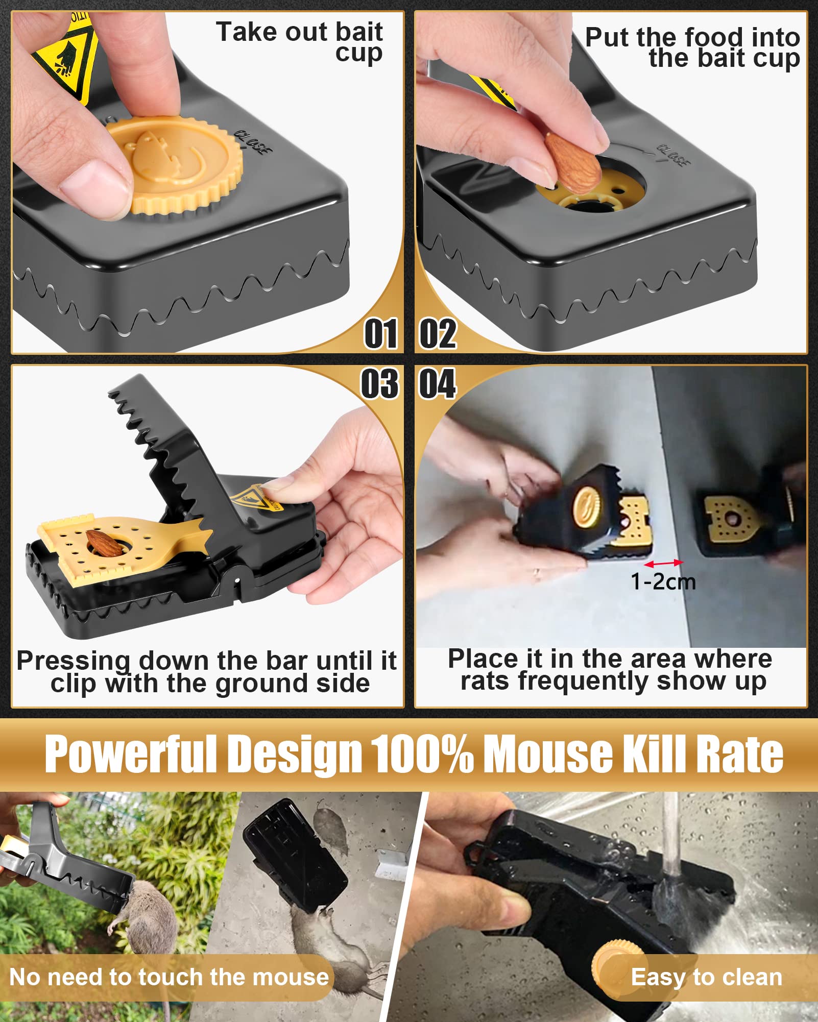 OSVDO Rat Trap, Large Chipmunk Traps, Mouse Traps for Indoor & Outdoor, Instant Kill Traps for Mouse Rat Chipmunk, Safe Set Up and Reusable - 6 Pack Black