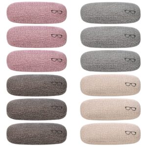 hedume 12 pack hard shell eyeglasses case, pu linen pattern large glasses case, 4 colors unisex portable glasses protection case