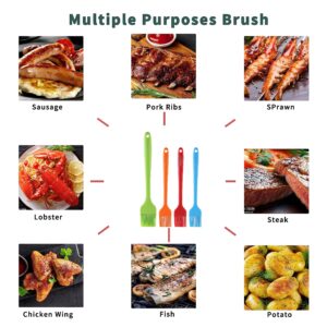 4PCS Silicone Basting Pastry Brush, MONGSEW Heat Resistant Food Brush Spread Oil Butter Sauce for BBQ Grill Baking Kitchen Cooking, BPA Free, Dishwasher Safe (Multicolor, 4 Pcs)