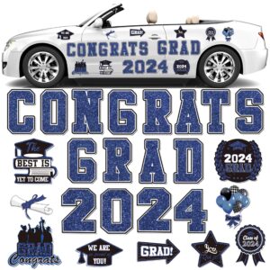 2024 graduation car magnet decoration 25pcs, magnetic congrats grad 2024 refrigerator garage door stickers, class of 2024 graduation car magnet decal for parade decor graduation party supplies (blue)