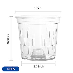 TRUEDAYS 4 Pack Orchid Pot 5 Inch Clear Plastic Plant Pots with Drainage Holes for Indoor Outdoor Plants