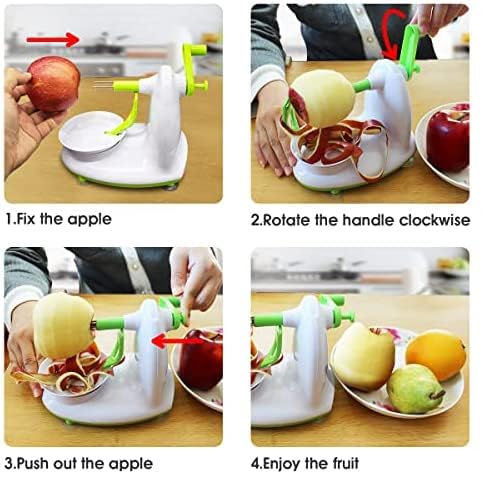 Upgraded Apple Peeler and Corer for Apple Pear Citrus Manual Rotating Kitchen Gadget Includes 2 Replacement Heads and 1 Splitter (whitish green)