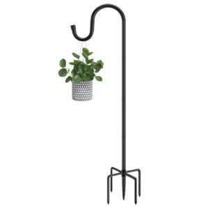 anideer 48" shepherds hooks for outdoor, heavy duty garden bird feeder pole for hanging bird feeder, plant baskets, solar light lanterns, outdoor plant hanger hook with 5 base prongs,1 packs