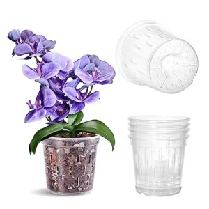 truedays 4 pack orchid pot 5 inch clear plastic plant pots with drainage holes for indoor outdoor plants