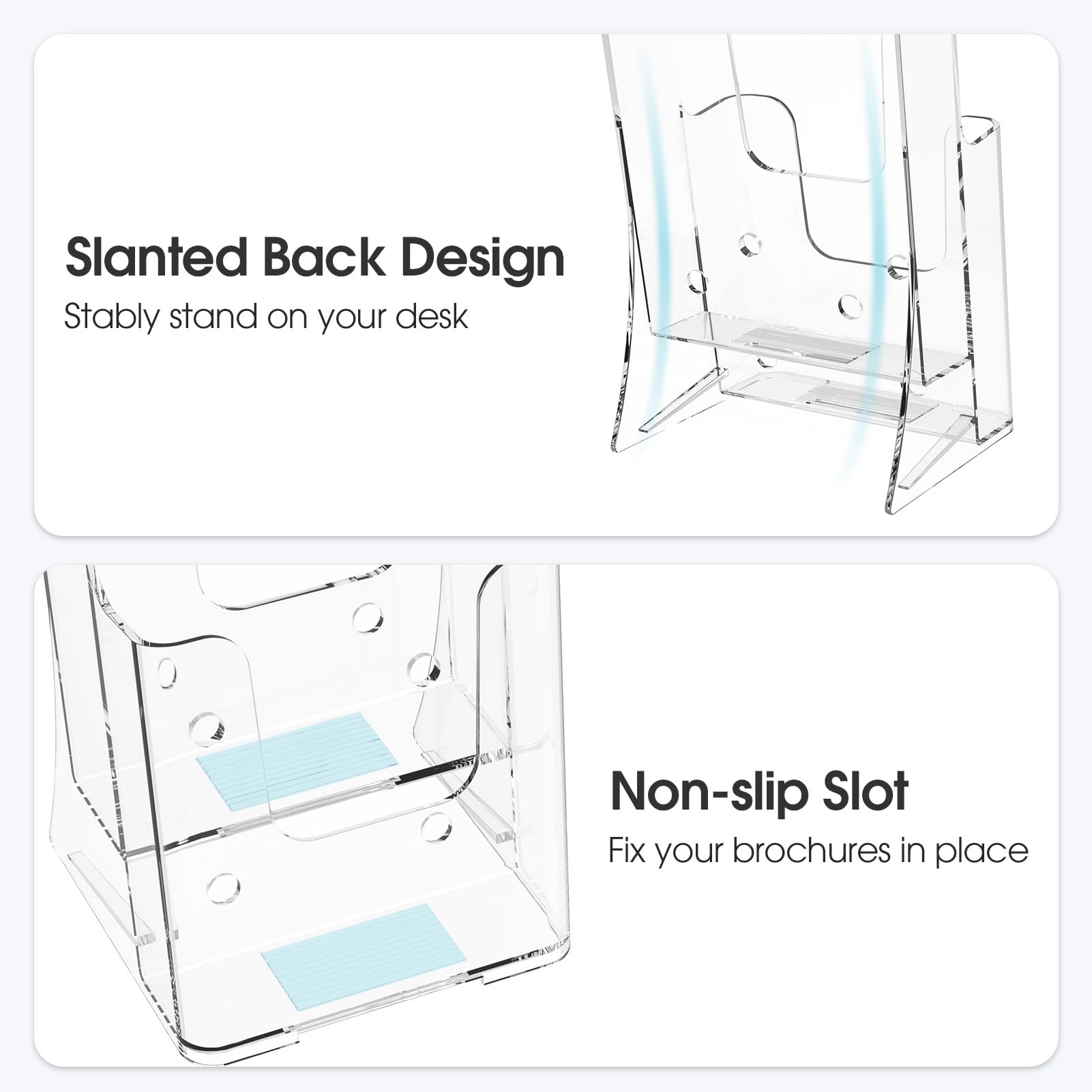 MaxGear Brochure Holder 2 Tier 4x9 inch Brochure Display Stand Flyer Holder Acrylic Brochure Holders Clear Pamphlet Holder Display Stand Literature Holder Wall Mount or Countertop, 2 Pack