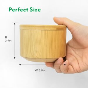 ThougrLyh Bamboo Salt Cellar Box Container Bowl with Lid and Spoon Kitchen Spice Cellars Salt Holder Saver Jar with Swivel Magnetic Lid to Storage Salt Pepper Seasonings