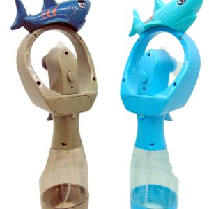 Shark Misting Spray Bottle Fan Kids Personal Cooling Mist Portable Handheld Humidifier Powered Fans with Mist for Boys or Girls, Set of 2