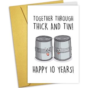 Nchigedy Tenth Anniversary Card for Him Her, Cute Tin Pun Anniversary Card, Funny Ten Years Card for Wife Husband