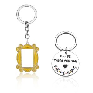 friend tv show merchandise keychain gift-i'll be there for you,peephole monica's friends door frame yellow keychain,friendship gifts for women men friends bestie fans