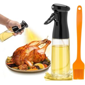 oil sprayer for cooking, 220ml glass olive oil sprayer mister with brush, olive oil vinegar spritzer sprayer bottles oil dispenser for kitchen, widely used for air fryer, salad, baking, bbq, black