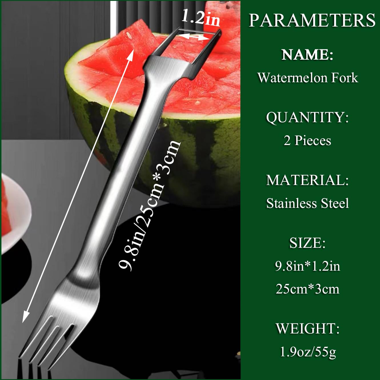 2Pcs Watermelon Cutter Slicer Tool, 2 in 1 Watermelon Cutter, Stainless Steel Watermelon Slicer, Portable Watermelon Fork, Fruit Watermelon Slicer Cutter for Kitchen Party Camping