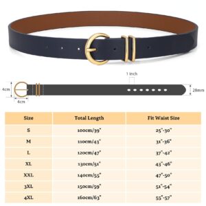 WHIPPY Women Leather Belt Fashion Design belt Gold Buckle Ladies Belt for Jeans Pants Dresses Navy Blue M