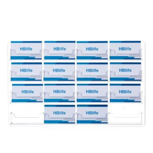 HBlife Clear Acrylic Business Card Holder Wall Mount Sticker Display Rack Multiple Cards Organizer for Gift Cards and Brochures, 16 Pockets