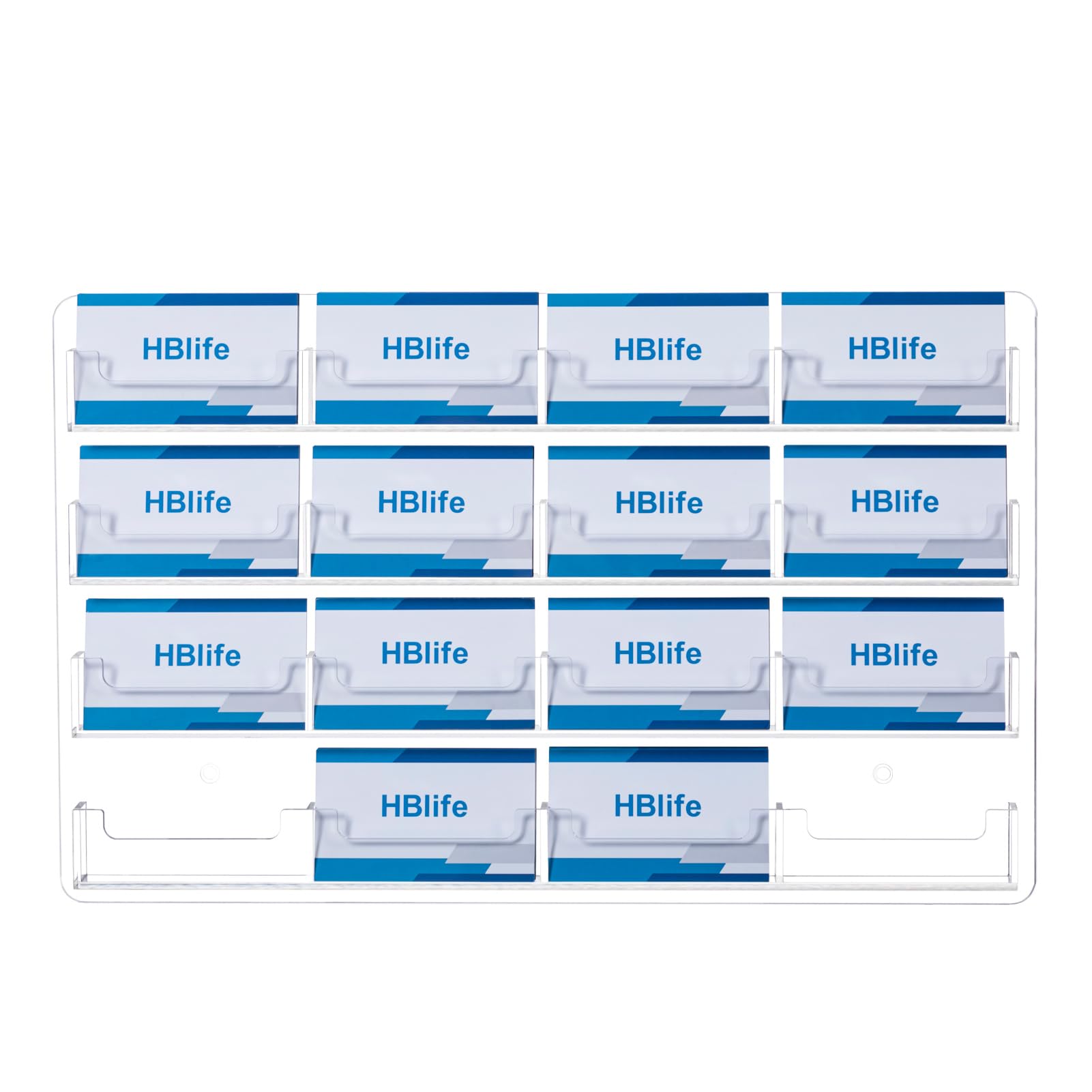 HBlife Clear Acrylic Business Card Holder Wall Mount Sticker Display Rack Multiple Cards Organizer for Gift Cards and Brochures, 16 Pockets