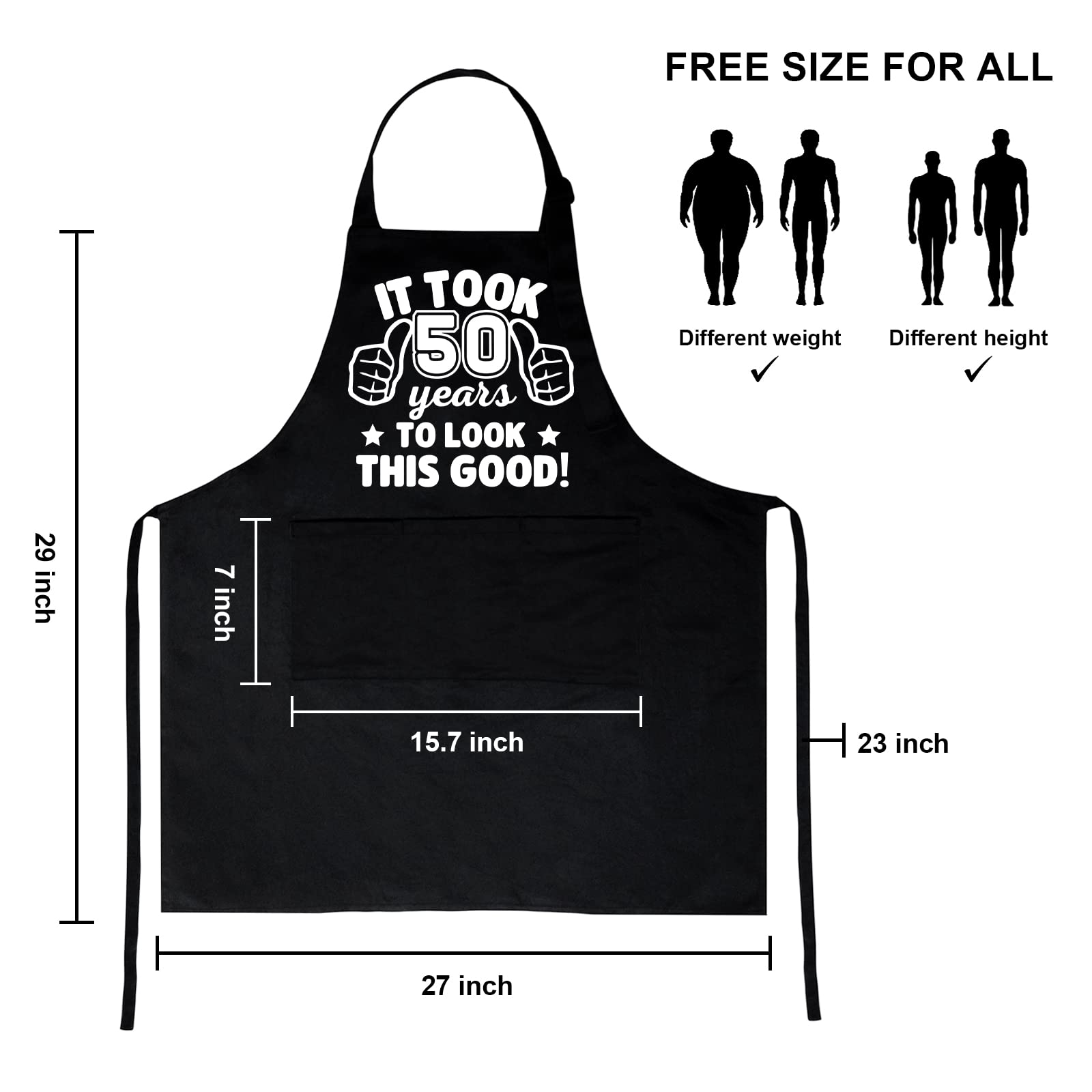 50th Birthday Gifts for Men Women, 1974 Happy 50th Birthday Gift Ideas, 50th Chef Aprons for Men with 3 Pockets, Funny Cooking Aprons for 50 Years Old Men, Women, Dad, Mom, Husband, Wife, Friends