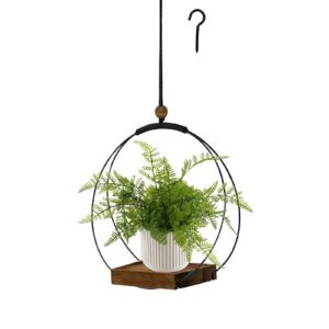 hismocal hanging planters for indoor plants, black plant hanger indoor with sturdy wood base, modern boho macrame plant hanger, hanging wall ceiling window home decor (plants/pots not included)