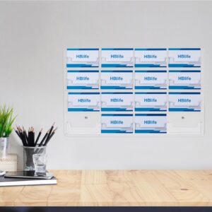 HBlife Clear Acrylic Business Card Holder Wall Mount Sticker Display Rack Multiple Cards Organizer for Gift Cards and Brochures, 16 Pockets