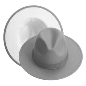 kujuha fedora hats for mens/womens felt fedorahats two tone wide brim fedora hats rancher hat grey/white