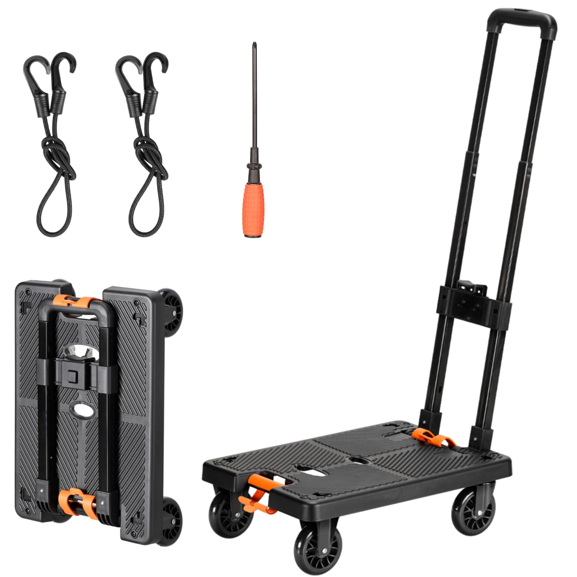 Navaris Folding Sack Truck with Tensioning Straps - Loadable up to 50kg (110 lbs) - Rubber Wheels - Foldable Transport Trolley with Tension Strap - Transport Trolly