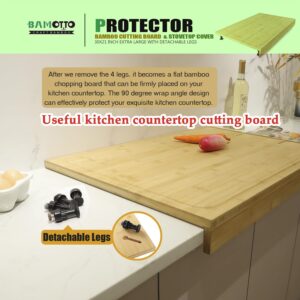 30 x 21 in Extra Large Bamboo Cutting Board and Stovetop Cover, Stove Top Cover Chopping Board with Detachable Legs and Juice Groove, Sink Cover Board, for Restaurant Kitchen Countertop