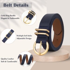 WHIPPY Women Leather Belt Fashion Design belt Gold Buckle Ladies Belt for Jeans Pants Dresses Navy Blue M