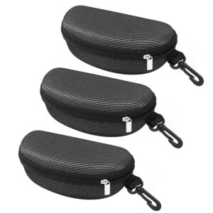 yamrots 3 pcs black and white mesh zipper hard sunglasses cases portable travel eyeglasses cases with plastic hook