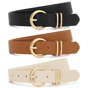 xzqtive 3 pack women belts for jeans dresses pants ladies leather waist belt with gold buckle