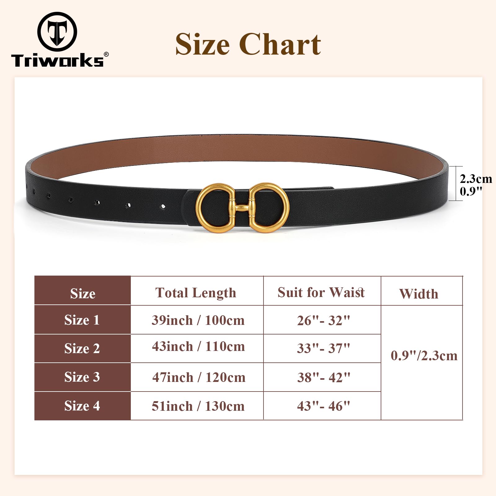 TRIWORKS Women Reversible Leather Belt for Jeans Pants Fashion Ladies Belt with Gold Buckle, A-Black+Brown, Suit for Waist 26"-32"