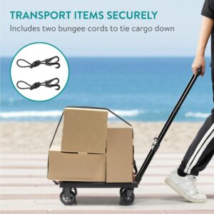 Navaris Folding Sack Truck with Tensioning Straps - Loadable up to 50kg (110 lbs) - Rubber Wheels - Foldable Transport Trolley with Tension Strap - Transport Trolly