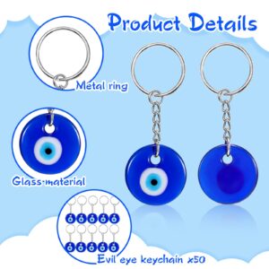 Inbagi 50 Pcs Turkish Blue Evil Eye Keychains Charms Decor Pendants Crafting Glass Keychain with Keyring Hanging Ornament Blessing Jewelry Accessories Amulet for Good Luck