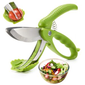 alexphy salad scissors, salad chopper with double blades, lettuce chopper, lettuce scissors for chopped salad, chopped salad chopper tool for tossing and chopping in salad bowl (green)