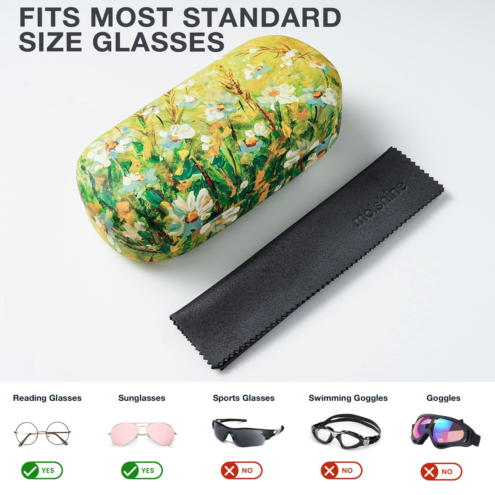 molshine Hard Shell Leather Sunglasses Case,Classic Large Glasses Case for Women Men,Sunglass Eyeglasses (Green Daisy)