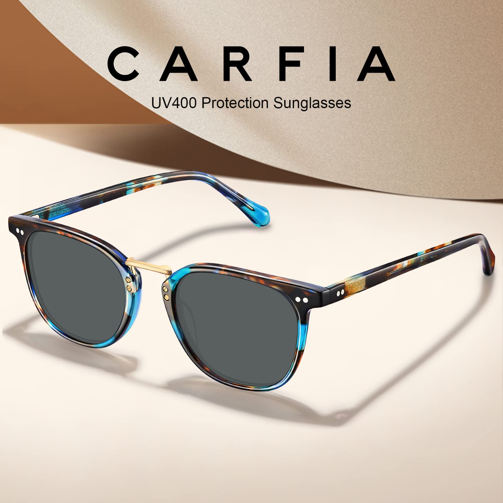 CARFIA Small Face Acetate Polarized Sunglasses for Women UV Protection, Retro Trendy Eyewear Metal Bridge Brow Ladies Sunnies