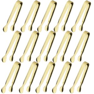 15pcs serving tongs, ice tongs stainless steel mini tongs, 4.25inch small gold sugar tongs, kitchen tongs mini serving utensils for appetizers, charcuterie board, gold tongs for dessert, tea party