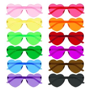 bantoye 12 pcs heart shaped sunglasses colorful trendy rimless sunglass candy color party favors for women, multicolor 1