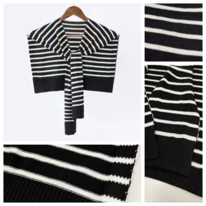 WaJuemy Sweater Shawl Wraps for Women Sweater Knitted Knotted Shawls Travel Casual Scarf Cape Shoulder Tops Fashion Wrap(Black/White stripe)