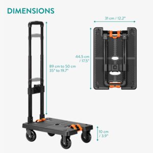 Navaris Folding Sack Truck with Tensioning Straps - Loadable up to 50kg (110 lbs) - Rubber Wheels - Foldable Transport Trolley with Tension Strap - Transport Trolly