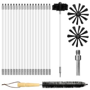 22pcs dryer vent cleaning kit, chimney sweep kit with 18 nylon rods 2 brush heads 1 drill connector 1 long brush, fireplace chimney brush cleaning kit, duct dryer vent cleaner kit cleaning tool