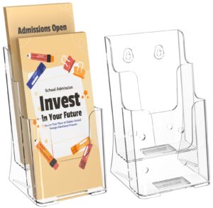 maxgear brochure holder 2 tier 4x9 inch brochure display stand flyer holder acrylic brochure holders clear pamphlet holder display stand literature holder wall mount or countertop, 2 pack