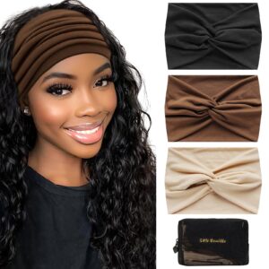 s&n remille wide boho headbands for women extra large turban headband hairband hair twisted knot accessories 3 pack