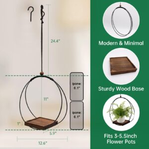 hismocal Hanging Planters for Indoor Plants, Black Plant Hanger Indoor with Sturdy Wood Base, Modern Boho Macrame Plant Hanger, Hanging Wall Ceiling Window Home Decor (Plants/Pots Not Included)