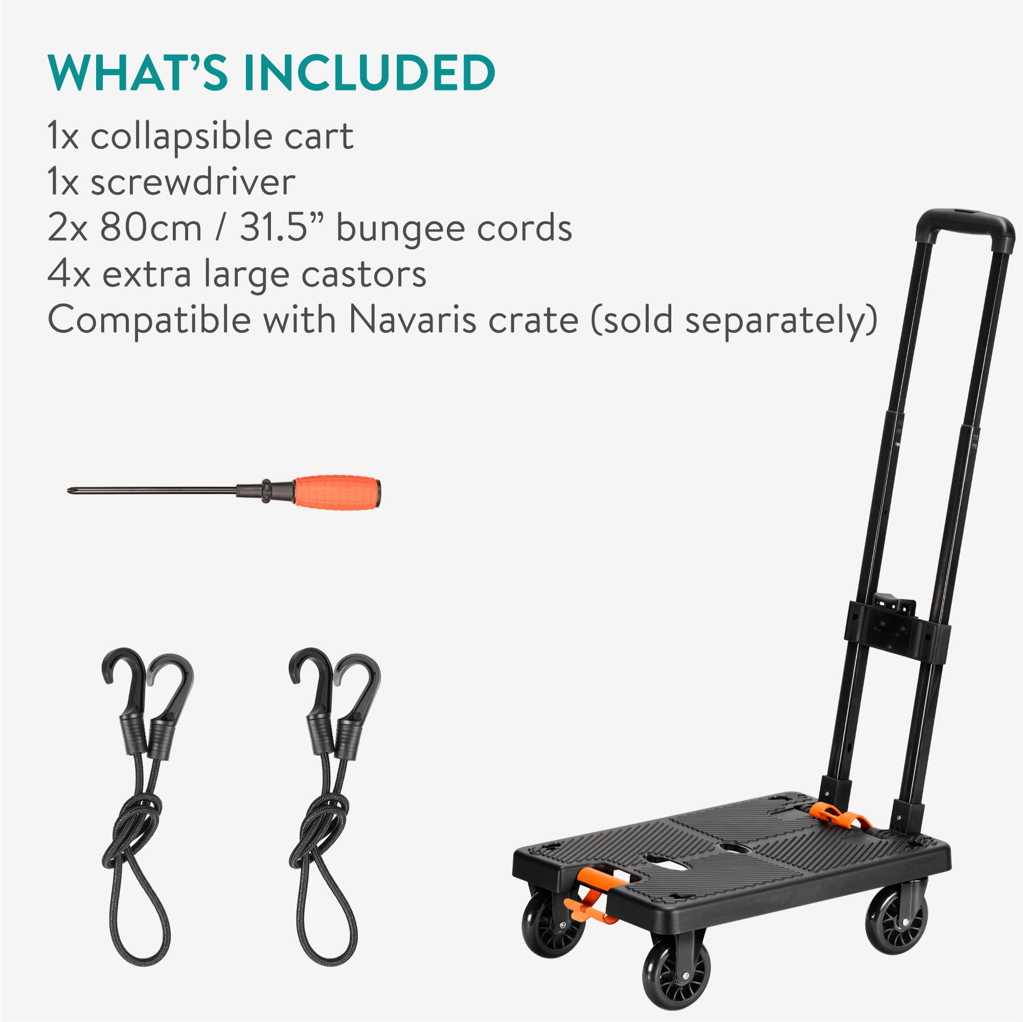 Navaris Folding Sack Truck with Tensioning Straps - Loadable up to 50kg (110 lbs) - Rubber Wheels - Foldable Transport Trolley with Tension Strap - Transport Trolly