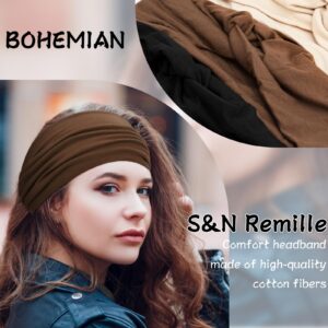 S&N Remille Wide Boho Headbands for Women Extra Large Turban Headband Hairband Hair Twisted Knot Accessories 3 Pack