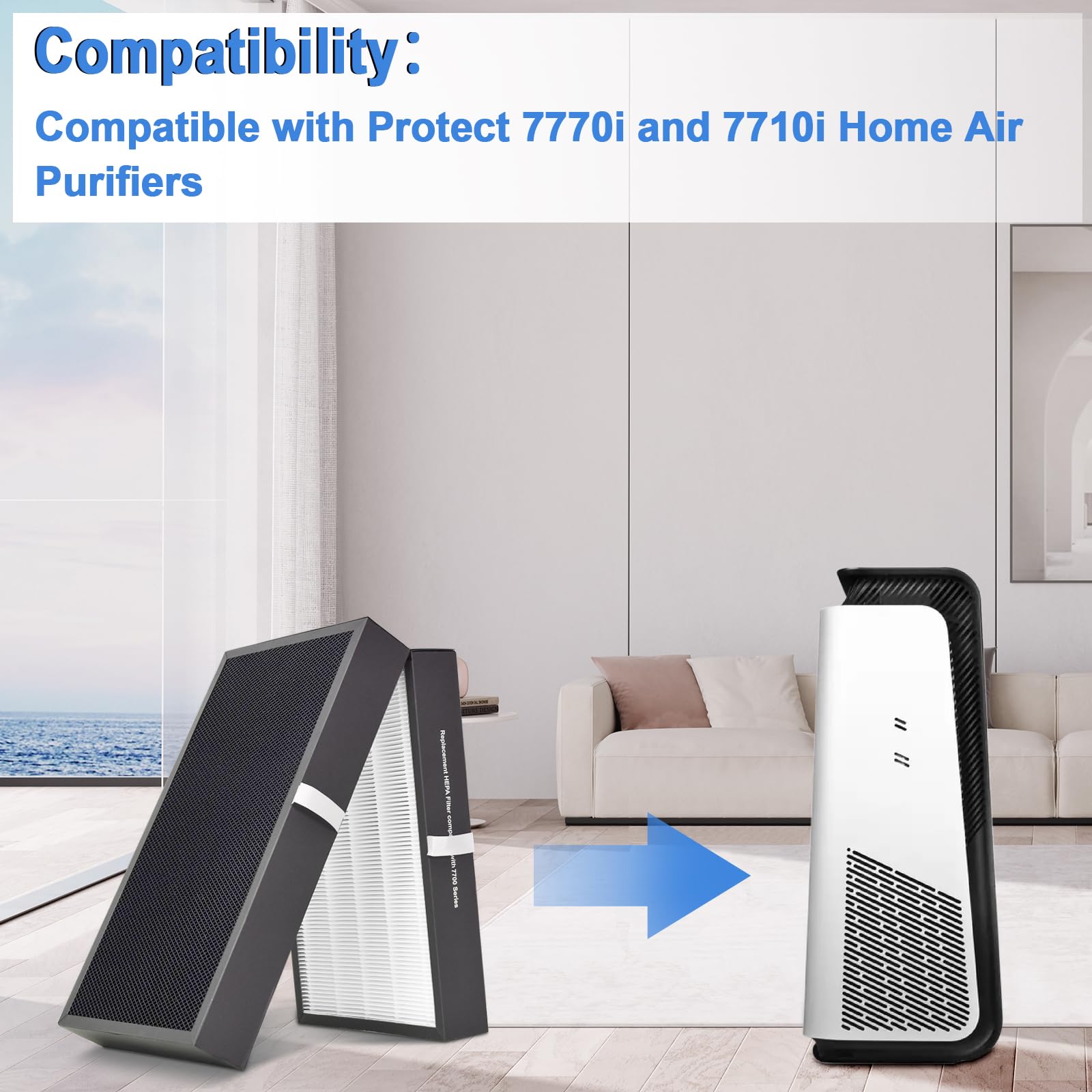 REEPLAR 7700 Smart Filter Replacement, Compatible with Blue air protect 7770i and 7710i Air Purifiers, Filters Airborne Pollen, Dust, Pet Dander, Cooking Odors etc.