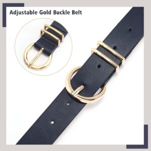 WHIPPY Women Leather Belt Fashion Design belt Gold Buckle Ladies Belt for Jeans Pants Dresses Navy Blue M