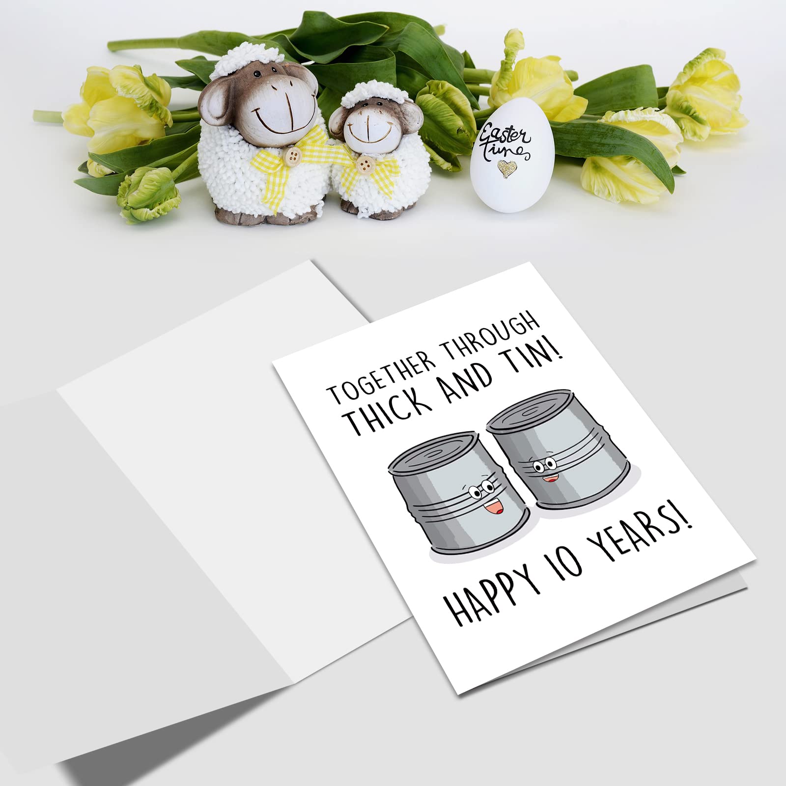 Nchigedy Tenth Anniversary Card for Him Her, Cute Tin Pun Anniversary Card, Funny Ten Years Card for Wife Husband