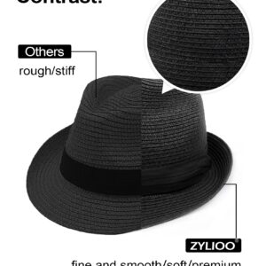 Zylioo XXL Oversize Straw Trilby Hat,Big and Tall Short Brim Panama Hats,Roll Up Summer Fedora Hat