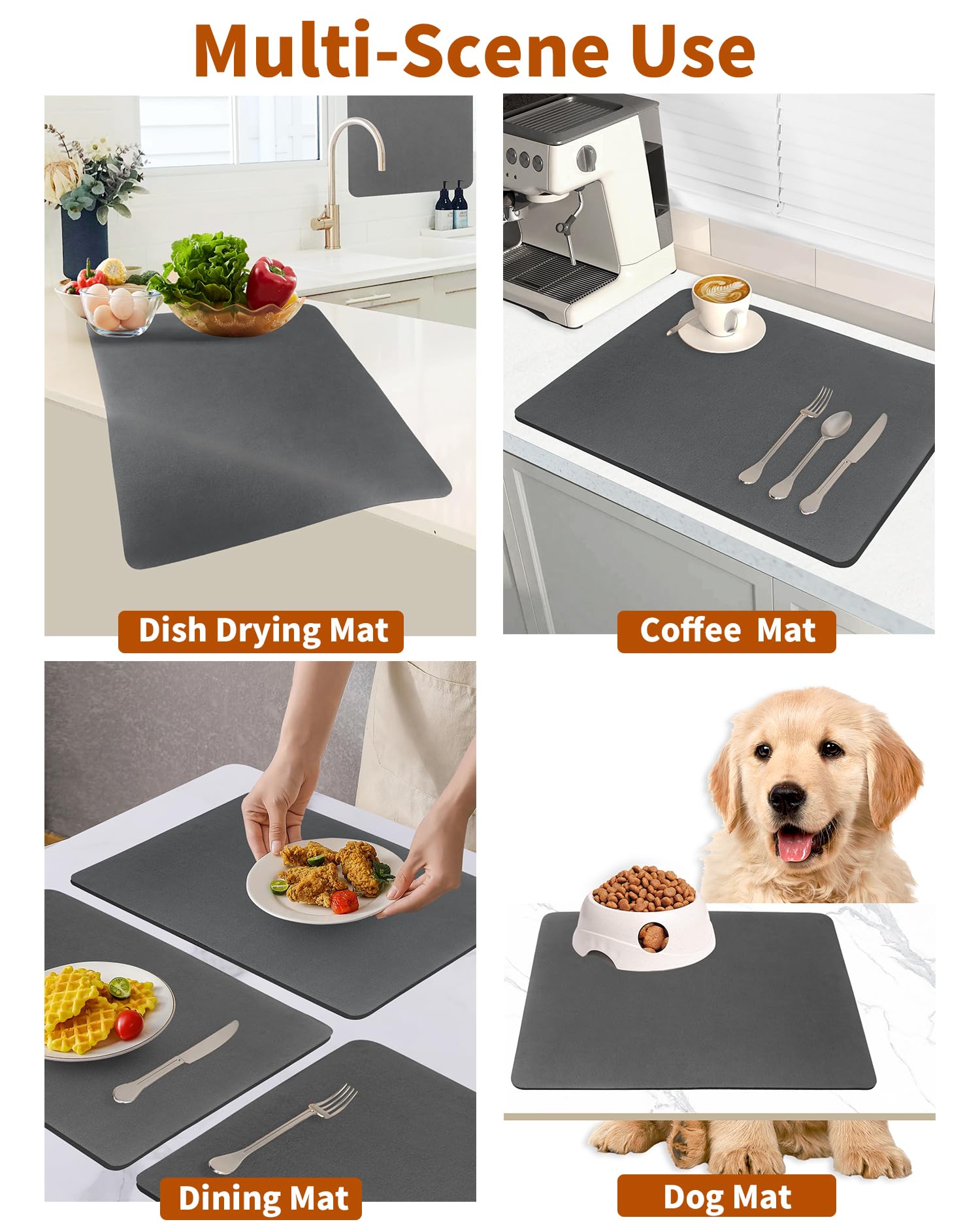 Hotmir Dish Drying Mat for Kitchen-Counter:Super Absorbent Coffee Mat Hide Stain Dish Mat Drying Kitchen Mat | Non Slip Rubber Backed Dish Drying Matt Kitchen Counter for Dish Rack Mat & Coffee Bar