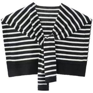 wajuemy sweater shawl wraps for women sweater knitted knotted shawls travel casual scarf cape shoulder tops fashion wrap(black/white stripe)