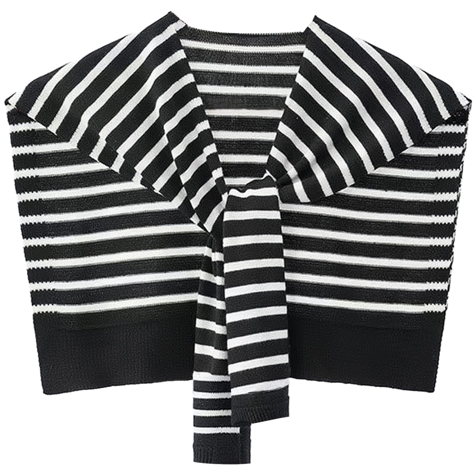 WaJuemy Sweater Shawl Wraps for Women Sweater Knitted Knotted Shawls Travel Casual Scarf Cape Shoulder Tops Fashion Wrap(Black/White stripe)